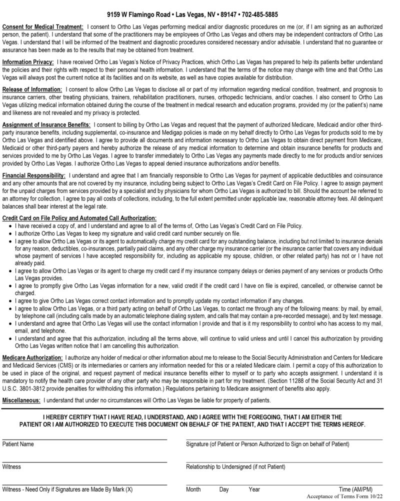 Patient Forms - Ortho Las Vegas